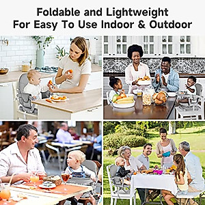 YOLEO High Chairs for Babies and Toddlers, Booster Seat for Dining Table with 4 Level Height Adjustable, Travel High Chair Folding Booster Seat with Cushion (Grey)