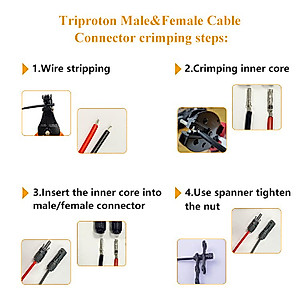 Triproton Solar Cable Connector, IP68 Waterproof, 1500V Tinned Copper Pins, for Solar System, Black 5 Pairs,with 2 Special Spanners (for 8 awg Cable)
