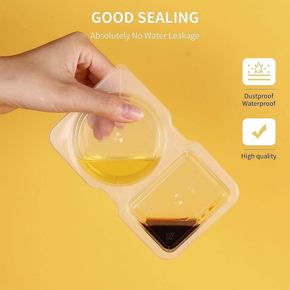 CJT Double Compartment Condiment Containers with Lids, New Disposable 2 Compartment Snack Containers, Portion Cups Reusable Plastic Snack Container for to-go Sauce, Sampling, Travel Snack-24PCS