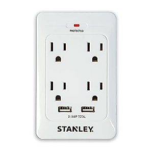Stanley 33202 SurgeQuad AC and USB Wall Tap, White
