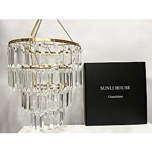 Sunli House Modern Chandelier Shade, Faux Chandeliers Light Fixture Pendant Ceiling Lampshade for Girls Bedroom, W9.84 X H11 (Gold)