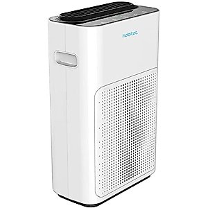 Habitat Medium Room Air Purifier with HEPA 13 Activated Carbon Filtration System, Real-Time Air Quality Monitor and Alert, Whisper Quiet Fan with Three Speeds, Filter Replacement Reminder, White