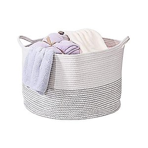 YCOCO Extra Large Woven Cotton Rope Basket with Handles,Kids Laundry Basket hamper,Decorative Blanket Basket for Living Room,Baby Toy Storage Baskets Bin,21.7"x13.8",White