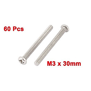 uxcell M3 x 30mm 304 Stainless Steel Cross head Phillips Pan Head Screws Bolt 60pcs