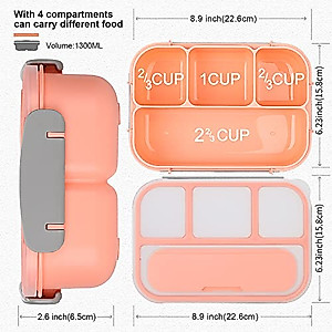 Ylebs Bento Box Lunch Containers for Adults 5 Cup,Bento Boxes with 4 Compartments &Fork,Leak-proof,Microwave/Dishwasher/Freezer Safe,Pink