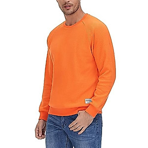 MAGCOMSEN Men's Crewneck Sweater Shirts Light Weight Sweatshirts Long Sleeve Light Pullover Casual Stylish Solid Shirt Orange,L