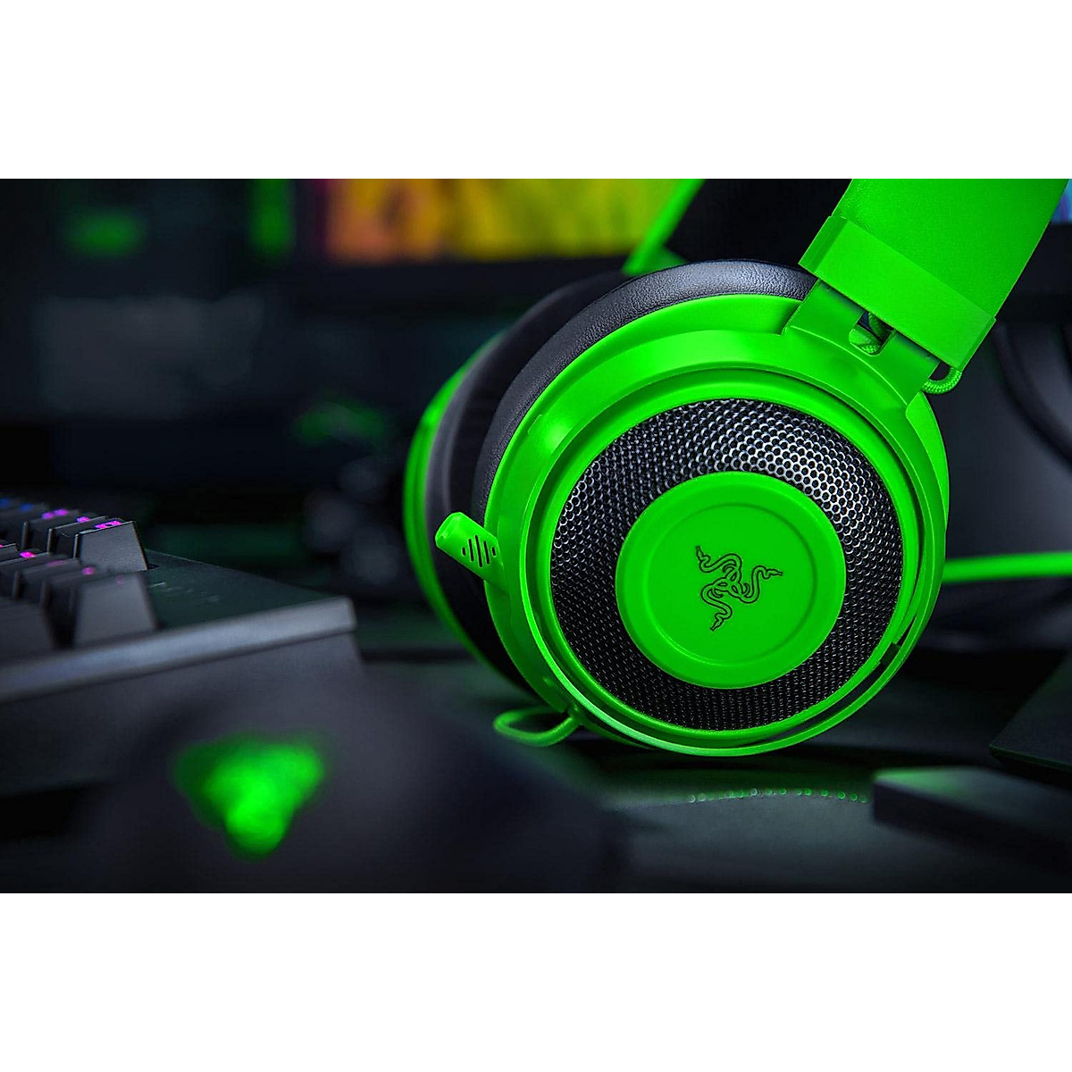 Razer Kraken Gaming Headset: Lightweight Aluminum Frame, Retractable Noise Isolating Microphone, For PC, PS4, PS5, Switch, Xbox One, Xbox Series X & S, Mobile, 3.5 mm Audio Jack – Green