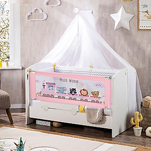 FITNATE Toddler Bed Rails, Guardian 39"-51" Extendable Bed Guard Rail for Toddlers, Side Bed Rails for Twin/Queen/King Size Bed, Pink