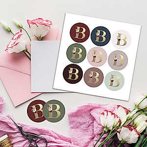 Mobiusea Creation Monogram Stickers| Gold Foil | Initial Envelope Seals Letter B | 9 Chic Color Assortments | Wedding Monogram Stickers| 1.4 Inch | 90pcs Floral Envelop Stickers Seals