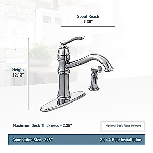 Moen 7245SRS Belfield One Handle High Arc Kitchen Faucet, Spot Resist Stainless, Side Spray, Ergonomic Head Angle, Flexible Installation, Optional Deckplate Included
