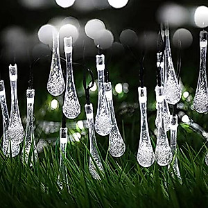 YQX-Solar String Lights Outdoor, LED Teardrop Fairy Tale Light Waterproof, Crystal Raindrop Holiday Decoration Lights, for Garden Patio Home Fences Party,White,100Light