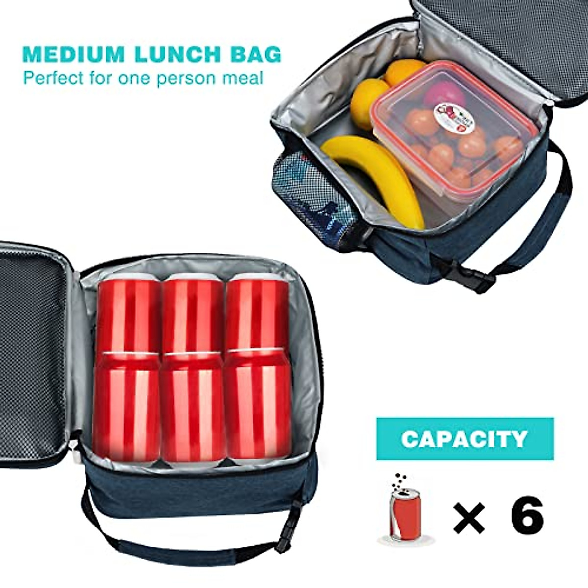 Nirroti Insulated Lunch Bag for Men Women Reusable Lunch Box with Water Bottle Holder Mini Lunch Tote Bag, Lunch Container Cooler Bag for Work Office, Navy Blue