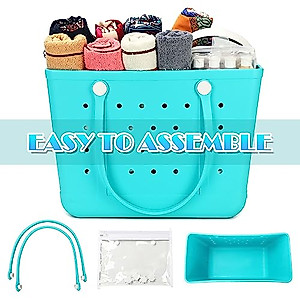 MYHOZEE Beach Bag Tote Swim Bag Women,Rubber Beach Tote Bags With Hole Waterproof Washable Durable Open Handbag for Beach Pool Boat Sports,Green