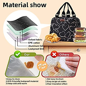 PBRO Insulated Lunch Bag for Women,Large Reusable Lunch Tote with Adjustable Shoulder Belt,Cute Love Heart Portable Lunch Box Cooler Bag,Perfect for Adult Girls Travel Picnic,Office,Working -Rose Gold