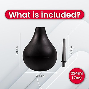 Enema Douche Bulb - Anal Douche Kit with Detachable Tip for Women & Men - Reusable Enema - Easy to Use and Durable | Capacity 7 oz (224 mL) ,Black