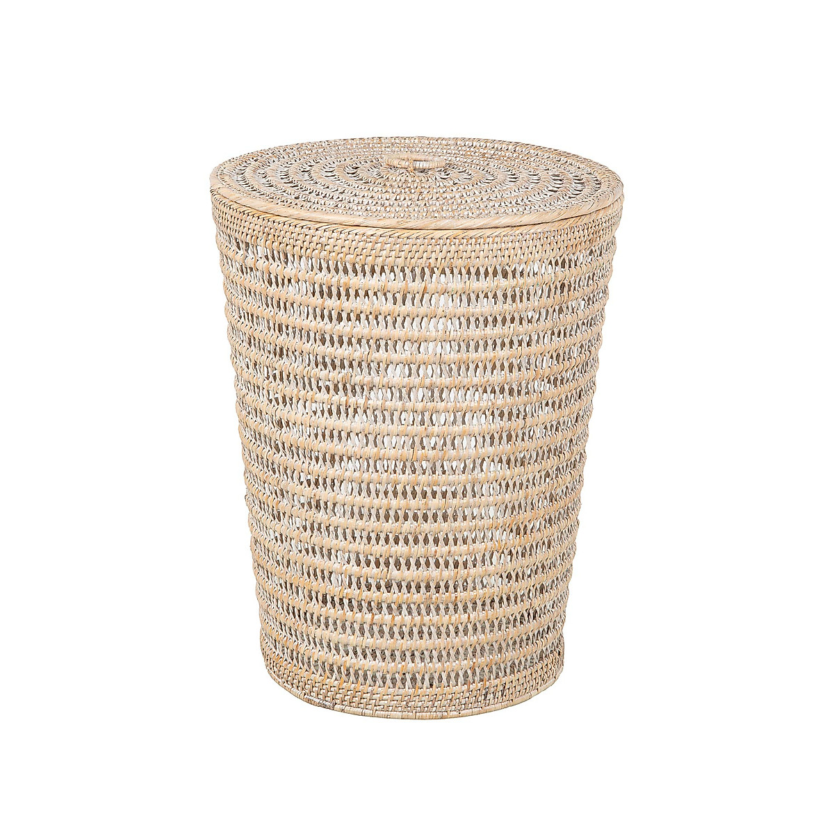 Cambria Rattan Laundry Hamper with Liner, White-Wash