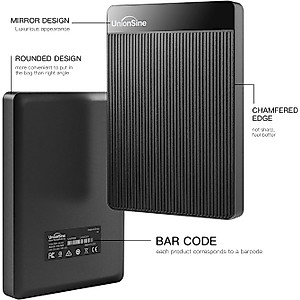UnionSine 1TB Ultra Slim Portable External Hard Drive HDD-USB 3.0 for PC, Mac, Laptop, PS4, Xbox one,Xbox 360-Super Fast Transmission-HD-2510(Black)