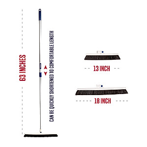 Candor Rotatable Push Broom | 63 Inch Long Lightweight Flexible Cleaning Brush Swiftly Glides Under Beds, Tables, Sofas, Ovens | Also Includes A Handy Brush to Clean The Broom | 18 Inch Head