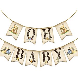 Classic Winnie Oh Baby Banner for Baby Shower Decorations Pooh First Birthday Supplies Bear Banners