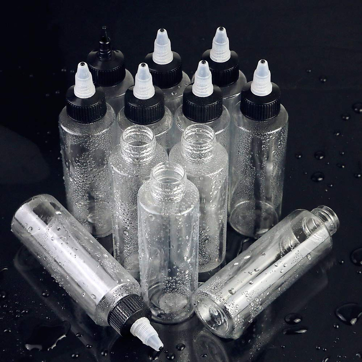 Twdrer 16 Pack Clear Dispensing Bottles with Twist Top Cap,Small Boston Round LDPE Plastic Squeeze Bottles(4oz/120ml)