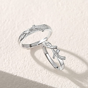 MIKAMU Couple Rings 925 Sterling Silver Adjustable Open Rings Engagement Pair Rings Rings for Men Rings for Women Wedding Promise Engagement Anniversary Ring ((Rings for Women) 1 pcs)