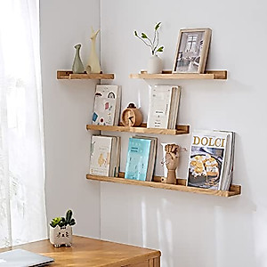 Long Floating Shelf 36 Inch Natural Wood Shelves Set of 2, Rustic Display Books Picture Ledge Shelf for Wall Mounted, Natural Solid Oak Wood Shelf, Easy to Install, Natural Color, 36 *4 *1.5