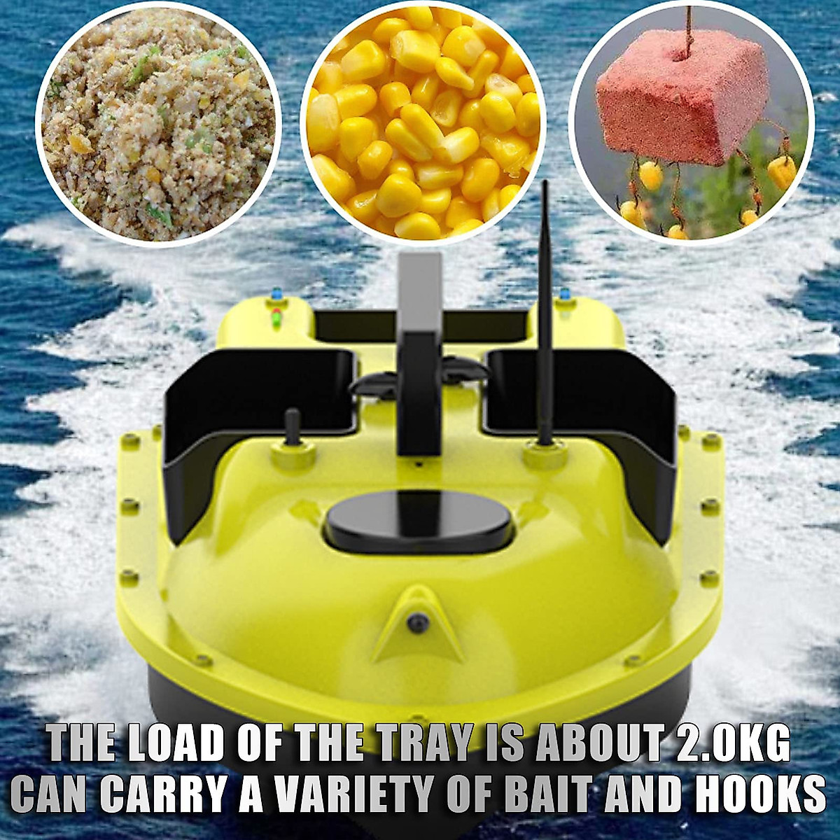 Serounder RC Fishing Boat, Upgraded Version Bait Boat for Carp Fishing Bait Nesting Ship, 3 Bait, 2KG Load, 2 Motors, 300 Meters Range, Control, Auto Return (US Plug)