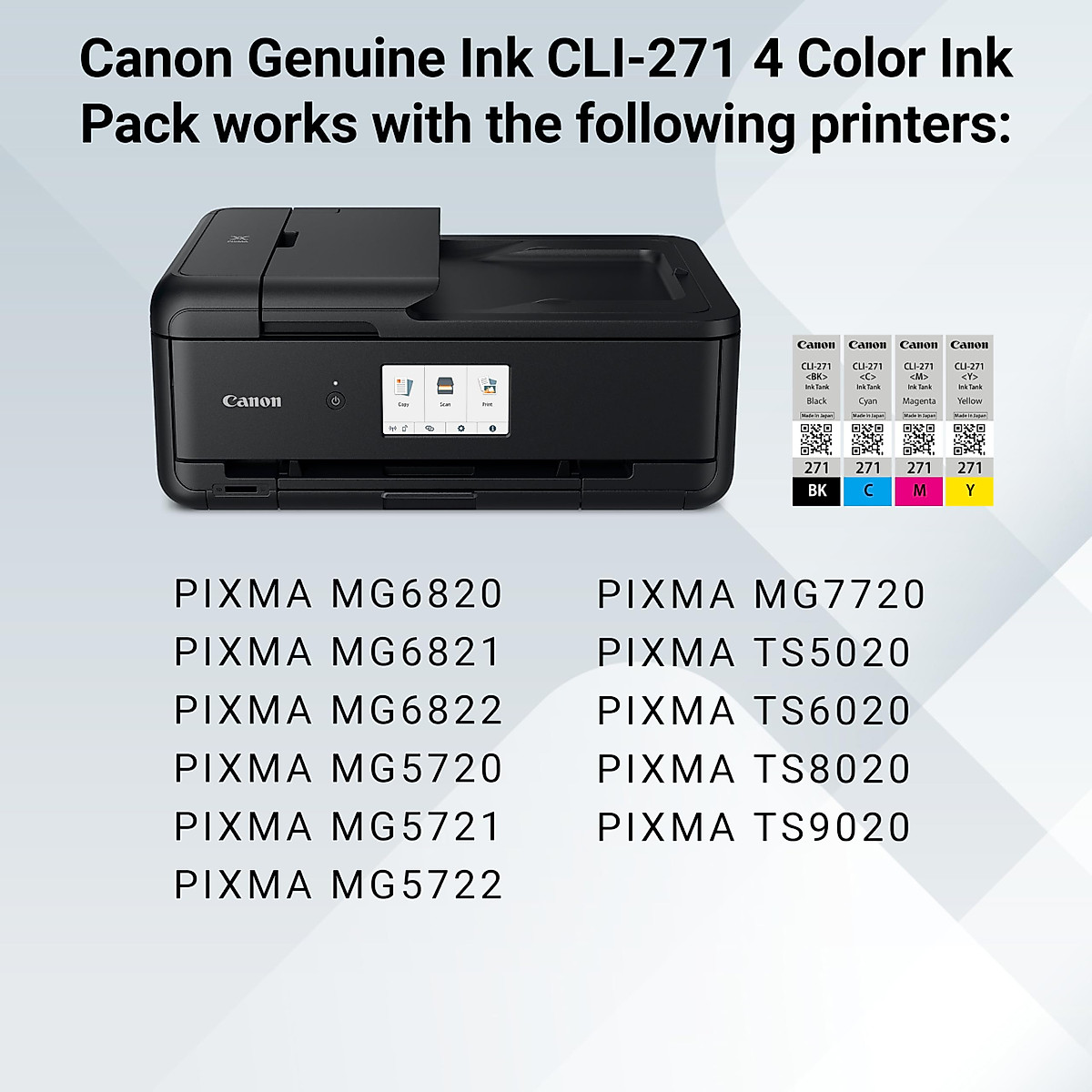 Canon CLI-271 BK/CMY 4 Color Value Pack Compatible to MG6820, MG6821, MG6822, MG5720, MG5721, MG5722, MG7720, TS5020, TS6020, TS8020, TS9020