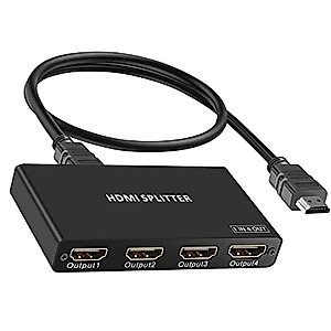 HDMI Splitter 1 in 4 Out, 4K@30HZ 1x4 HDMI Splitter for Full HD 1080P 3D Splitter, Supports HDCP1.4,Compatible with PS4 Fire Stick HDTV (with HDMI Cable)