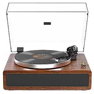 Turntable Record Player with Built-in Speakers, Vinyl Record Player Support Bluetooth Playback Auto Stop 33&45 RPM Speed RCA Line Out AUX in All-in-one Belt-Drive Turntable for Vinyl Records