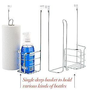 Kitchen Details 2-in-1 Over The Cabinet Organizer | Cleaning Supplies Storage | OTC Door Mount | Paper Towel Holder | Soap Bottle Basket | Space Saver | Kitchen | Pantry | Bathroom | Chrome