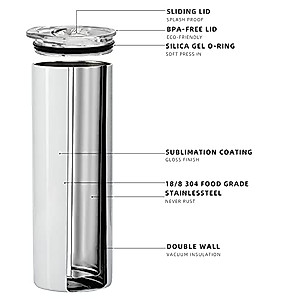MURRICON Sublimation Tumblers 20 oz Skinny Straight,Stainless Steel Sublimation Blanks Skinny Tumbler,Double Wall Vacuum Insulated Sublimation Tumblers,with lid and straw,12 Pack