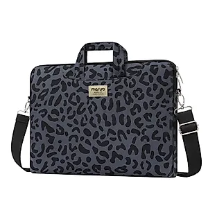 MOSISO Laptop Shoulder Bag Compatible with MacBook Air 15 inch M3 M2/Pro 16 M4 M3 M2 M1 2025-2019, 15-15.6 inch Notebook, Leopard Grain Briefcase Sleeve with Belt