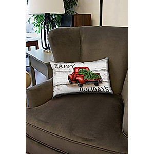 Toland Home Garden Red Truck Holidays 12 x 19 Inch Indoor, Pillow, Case (2-Pack)