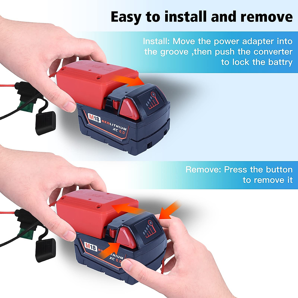 biuonga Power Wheel Adapter for Milwaukee 18V Battery, Milwaukee power adapter Conversion Kit with Switch, Fuse & Wire Terminals Switch Fuse Holder 16AWG Wire Kit with 30Amp Fuses, Red