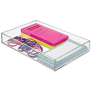 iDesign Decorative Countertop Vanity Tray Organizer for Bathroom, Bedroom, Closet, Entryway, The Clarity Collection – 8" x 12" x 2", Clear