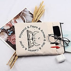 ACOTAR Inspired The Night Court Book Sleeve Rhysand Feyre Amren Mor Cassian Azriel Velaris Book Cover SJM Merch Book Zipper Pouch (Name BS)