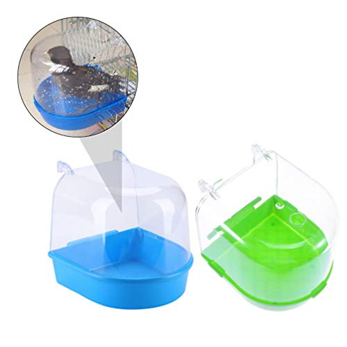 GANAZONO Small Bird Cage 2pcs Caged Bird Bath Hanging Bathtub Bath Box Toy Parrot Water Shower Bowl Cage Accessory for Small Pet Birds Canary Parakeets Budgies Lovebirds Random Color Bird Cage