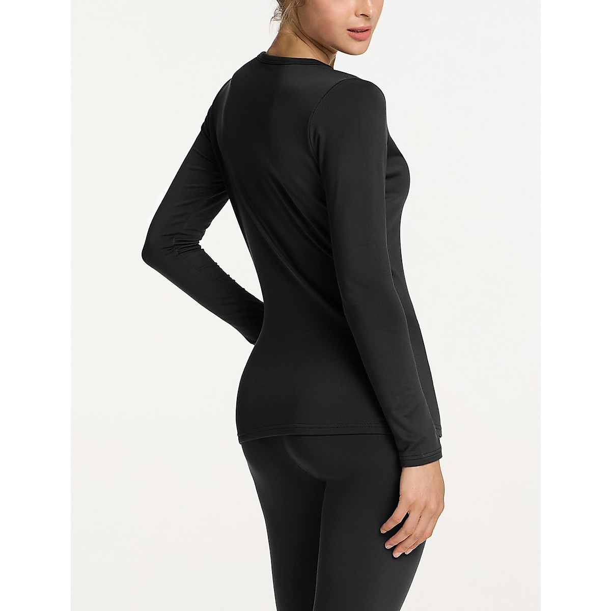 TSLA Women's Thermal Underwear Set, Soft Fleece Lined Long Johns, Winter Warm Base Layer Top & Bottom, Fleece Set Black, Small