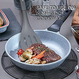 Large Kitchen Utensils for cooking, PanPacific Cooking Utensils Set with Weighted Handle, Non-Stick and Heat Resistant Kitchen Gadgets, Soft Grip Kitchen Tools Sets for Apartment, Dark Grey