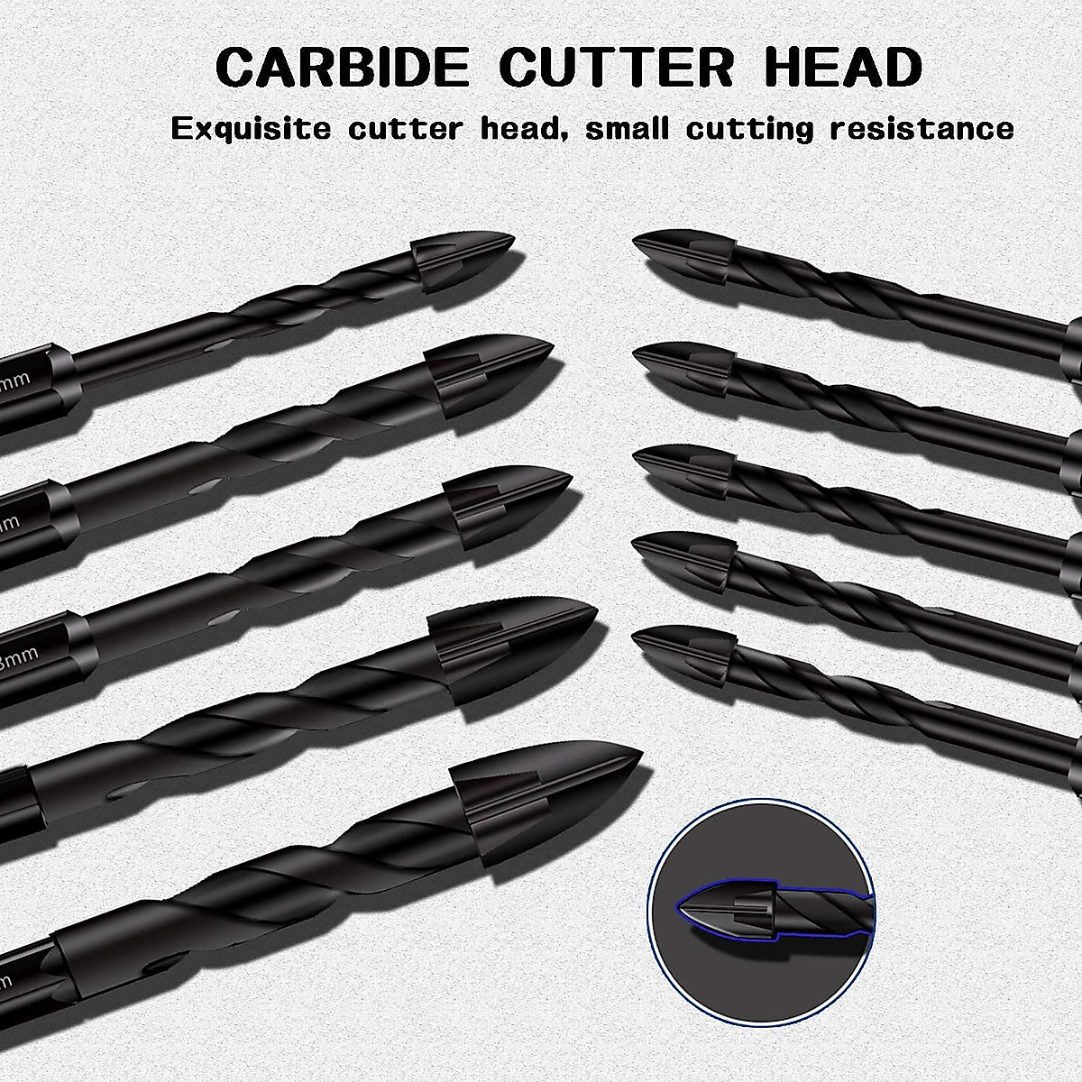 10PC 3/16 inch Black Concrete Drill Bit Set, Mgtgbao 5MM Masonry Drill Bits for Tile,Brick, Plastic and Wood,Tungsten Carbide Tip Best for Wall Mirror and Ceramic Tile on Concrete and Brick Wall