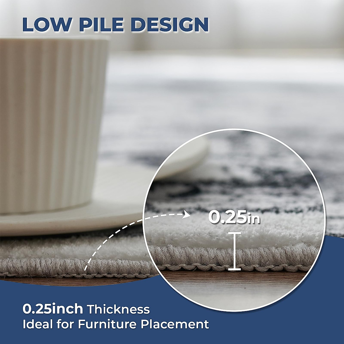 Syalife 6x9 Washable Area Rug - Soft, Non-Shedding, Low-Pile for Living Room, Bedroom, Office & Nursery - Distressed Style with Non-Slip Backing, Black/White