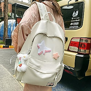 Verdancy Kawaii Backpack for School College Teens Students Travel Aesthetic Bookbag Cute Schoolbag Casual Daypack (White)