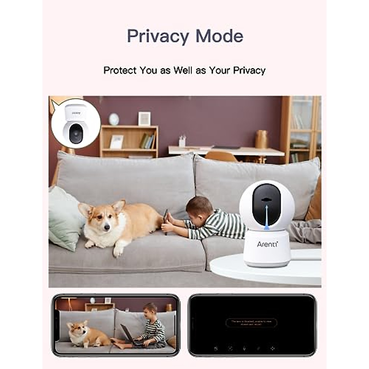 ARENTI 5ghz WiFi Security Camera Indoor, 4MP Plug-in Pet Dog Camera with Phone App, Baby Home Cam 2.4G/5G Dual-Band, AI Motion Detection, Auto Tracking, 2-Way Talk, Night Vision, Works with Alexa