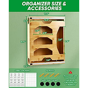 ONUEMP Ziplock Bag Storage Organizer for Kitchen Drawer, Aluminum Foil and Plastic Wrap Dispenser with Slide Cutter Fits 12" Roll, Bamboo Baggie Organizer Holder for Gallon, Quart, Sandwich and Snack