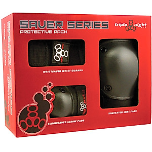 Triple Eight Saver Series Pad Set with Kneesavers, Elbowsavers and Wristsavers, Medium, Black (604352 60014)
