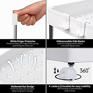 MELDEVO 4 Tier Slim Storage Cart Mobile Shelving Unit Organizer Slide Out Storage Rolling Utility Cart Tower Rack for Kitchen Bathroom Laundry Narrow Places, Plastic & Stainless Steel, White