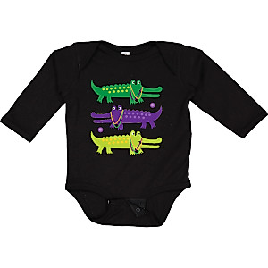 inktastic Mardi Gras Holiday Alligators Long Sleeve Creeper 12 Months 0040 Black 393f5