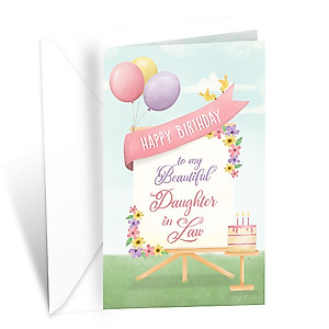 Prime Greetings Happy Birthday Card For Daughter-In-Law, Made in America, Eco-Friendly, Thick Card Stock with Premium Envelope 5in x 7.75in, Packaged in Protective Mailer