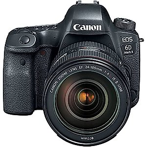 Canon EOS 6D Mark II DSLR Camera with 24-105mm f/4L II Lens (1897C009) + 64GB Memory Card + Case + Card Reader + Flex Tripod + Hand Strap + Cap Keeper + Memory Wallet + Cleaning Kit (Renewed)